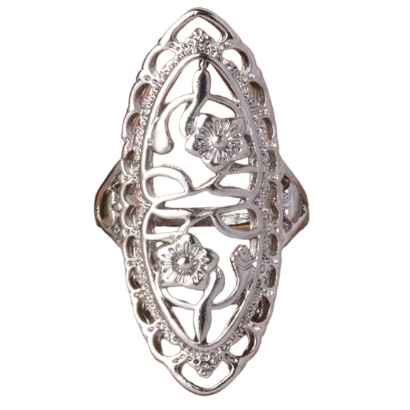 Jewelry | Vintage Style Floral Elongated Silver Ring | Poshmark